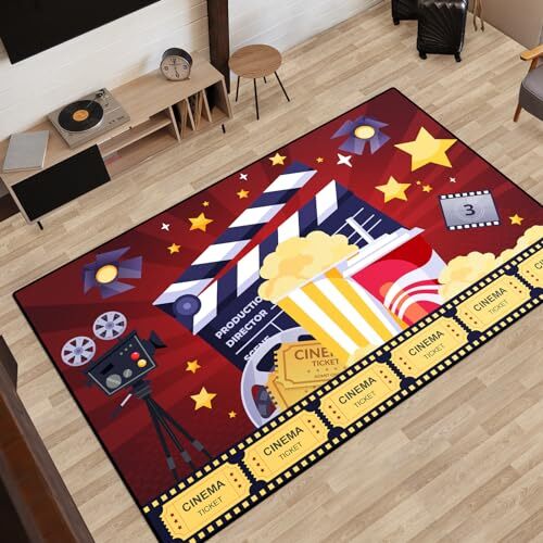 Movie Area Rugs, Movie Night Home Theater Floor Mat 70" x 55" Movie Rug ...