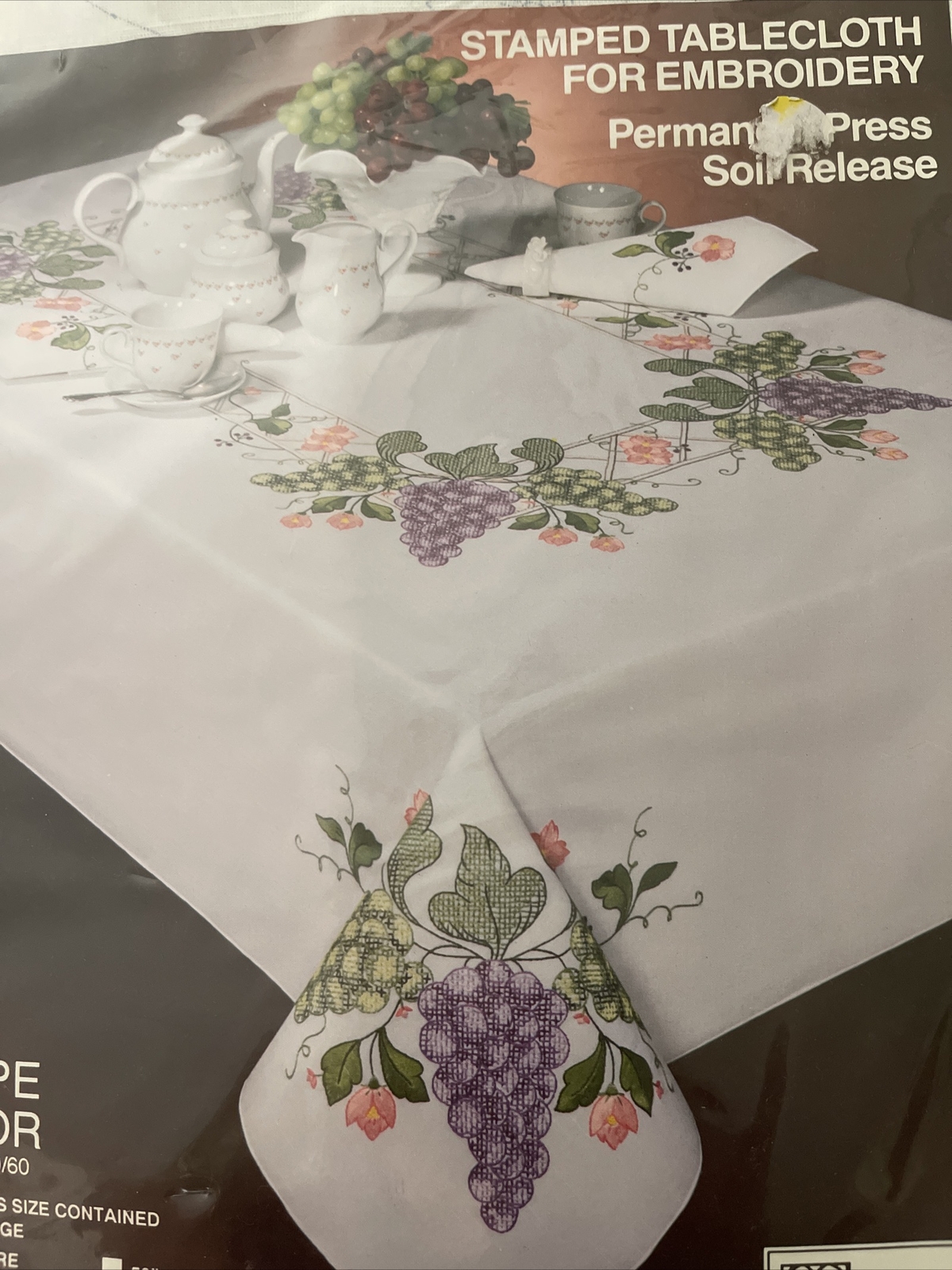 Tobin "Grapes" Grapevine Stamped Embroidery / Cross Stitch Tablecloth ...