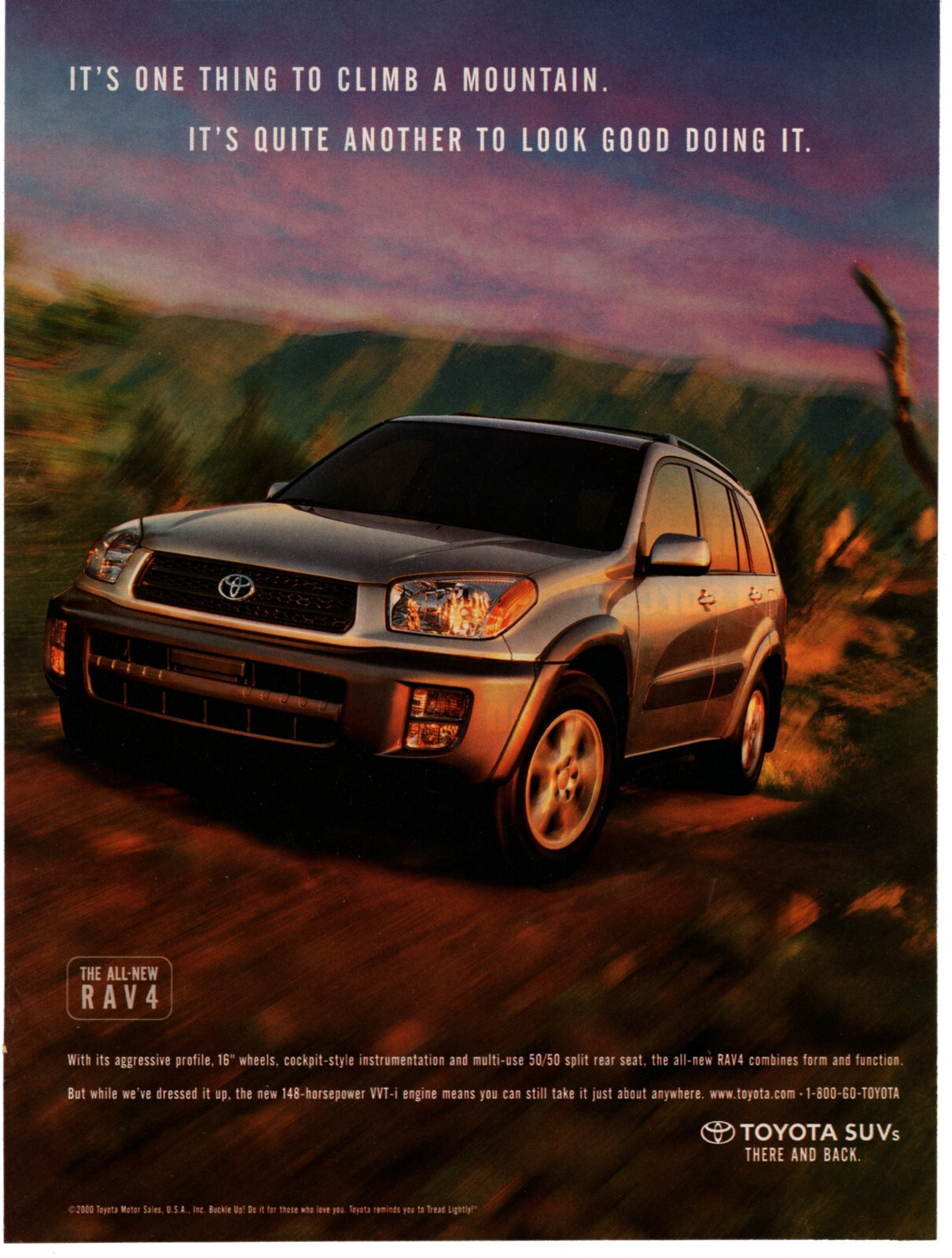 Toyota RAV4 SUV Car 2000 Vintage Print Ad Original Man Cave Garage ...