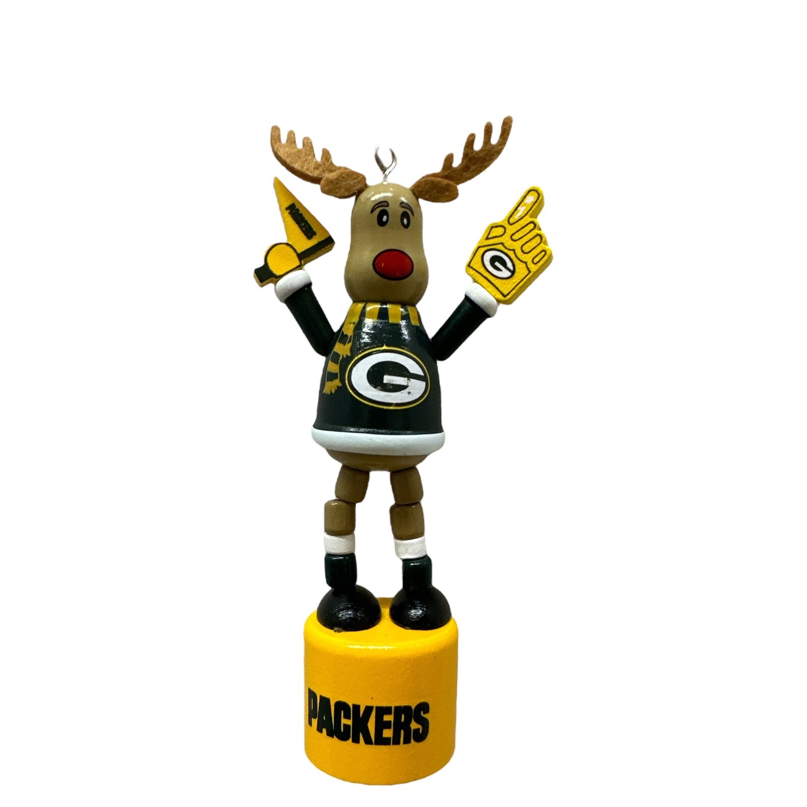NFL Green Bay Packers Wooden Push Puppet Reindeer Ornament | eBay