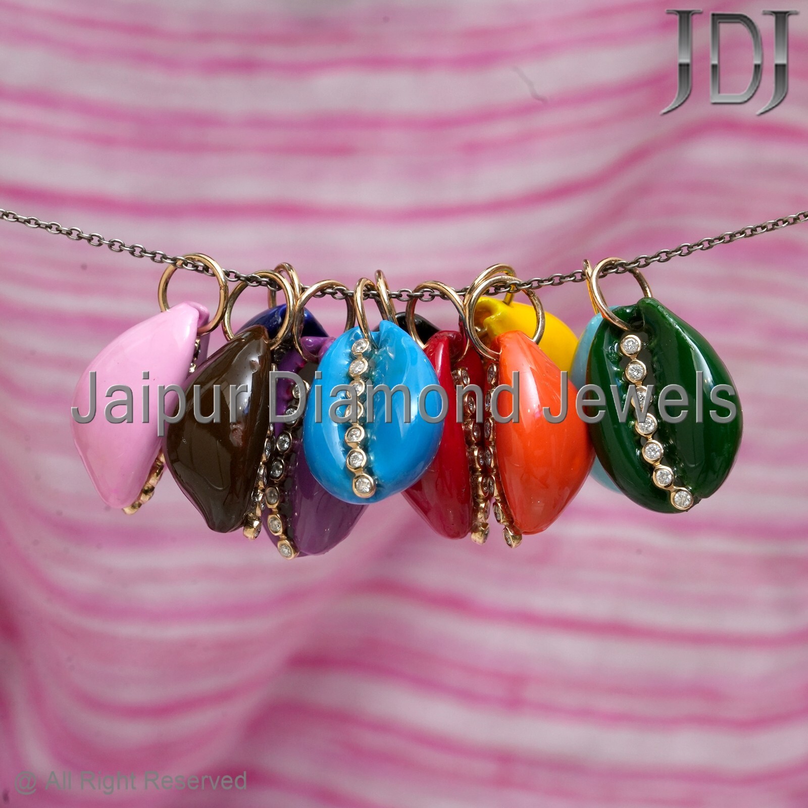 14k Solid Yellow Gold Cowrie Shell Natural Diamond Enamel Jewelry ...