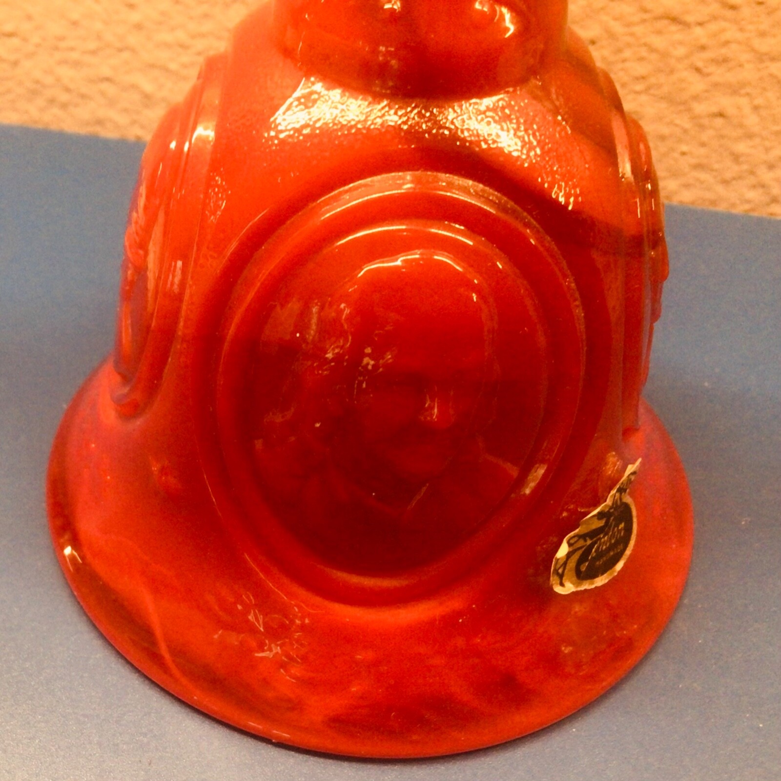 Fenton Red Slag Glass Bicentennial Bell Eagle Glows Cadmium 6.5in | eBay