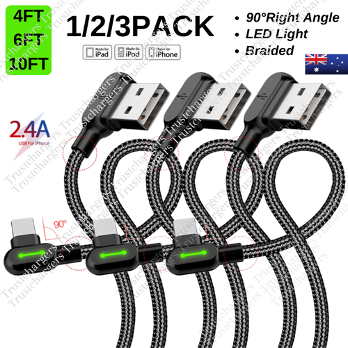 1/2/3Pack 90 Degree Elbow USB Cable 3M Fast Charger Cord For iPhone 14 ...