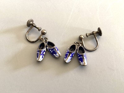 Vintage European Silver Delft Blue Enamel Clog Shoe dangle Earrings | eBay