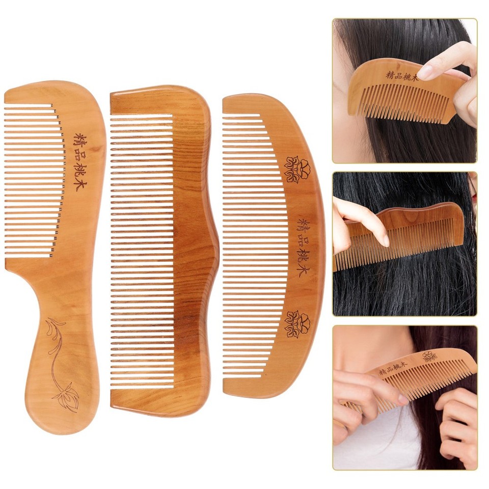 3 Pcs Wooden Hair Combs Natural Peach Wood Comb Anti Static Scalp ...