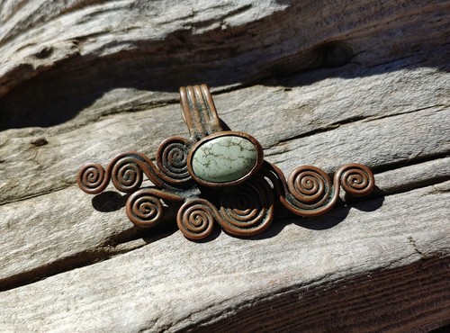 Handmade Turquoise and Copper Cloud Pendant Necklace Jewelry Green ...