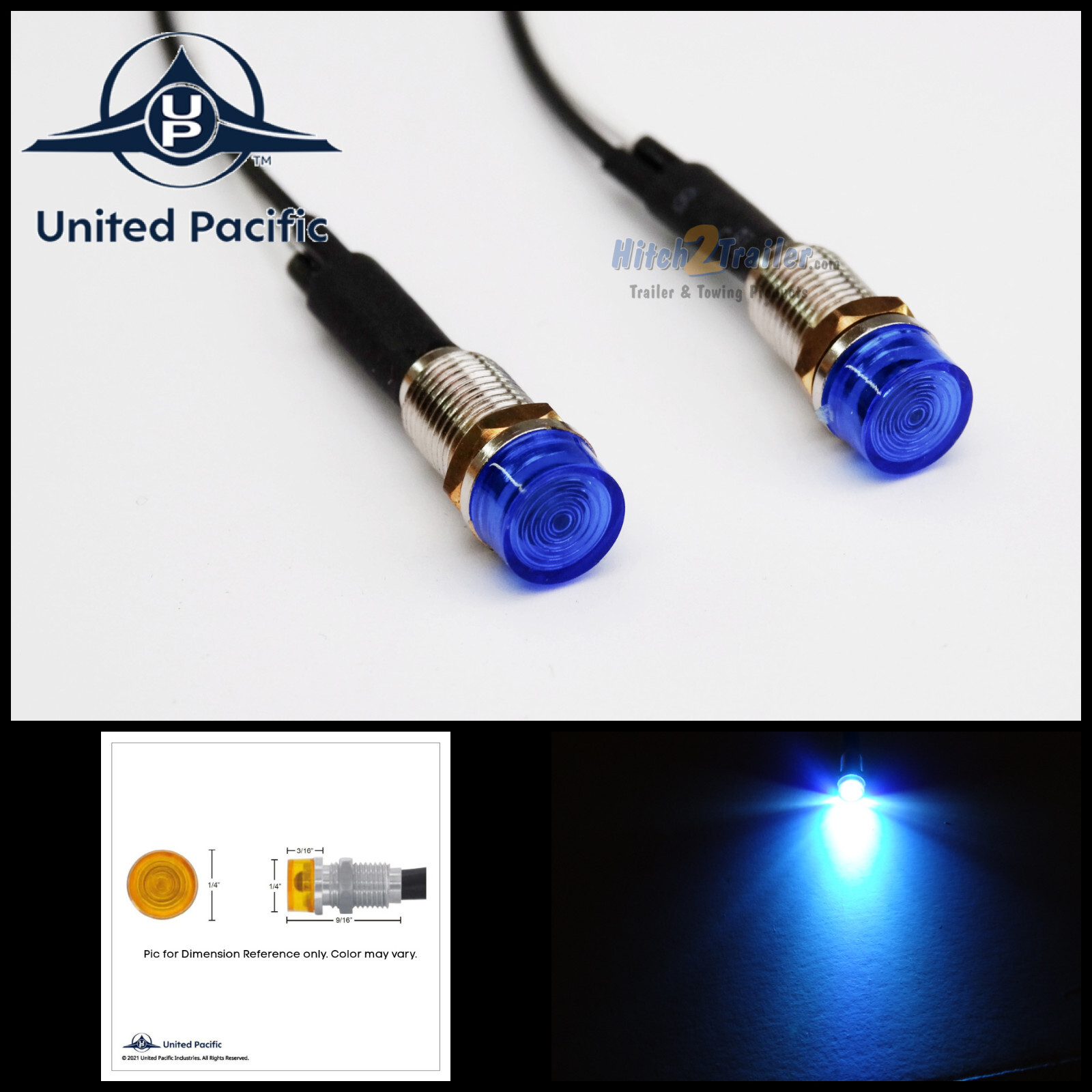 Pair (2) Blue LED Dash Light Indicator, Pilot Warning Lamp, 1/4 ...