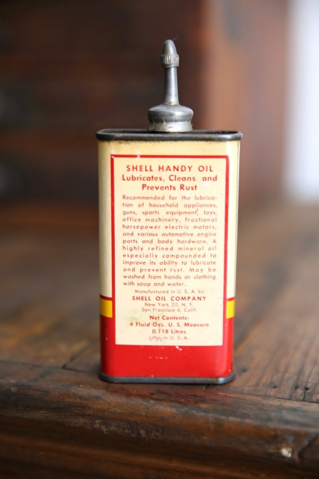 Vintage SHELL Lubricant Oil 4 oz Handy Oiler Metal Oil Can Lead Spout ...