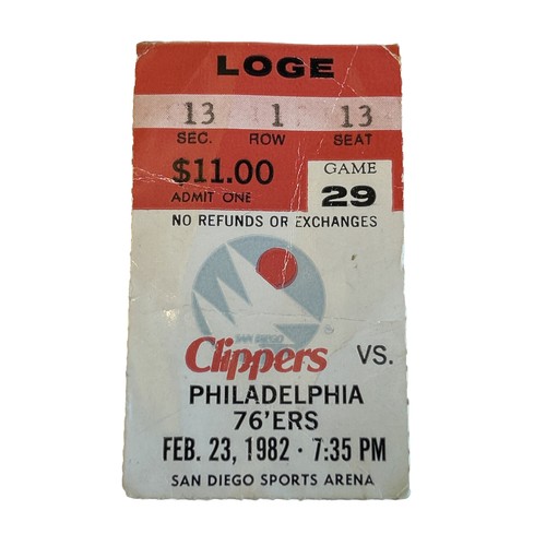 Philadelphia 76ers @ San Diego Clippers Ticket Stub 2/23/82 Julius ...