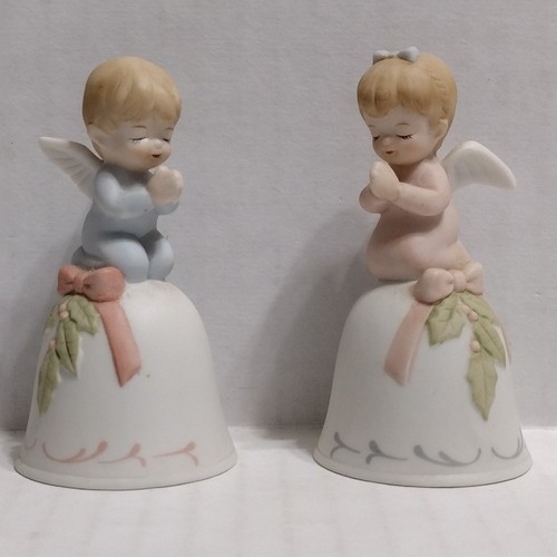LEFTON 1983 Vintage Praying Angels 3" Porcelain Bells ~ Blue Boy And ...