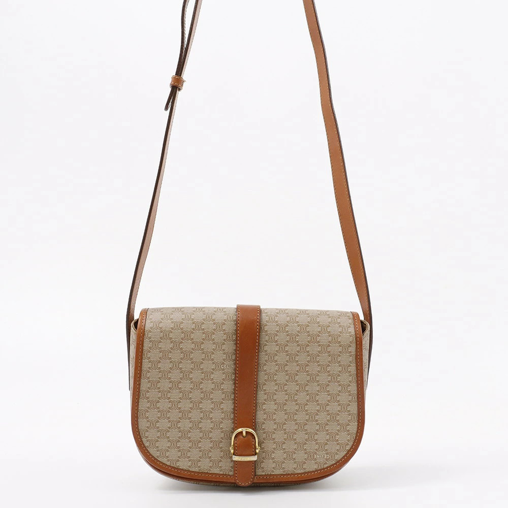 Celine Triomphe Shoulder Bag Beige Leather Used - Gem