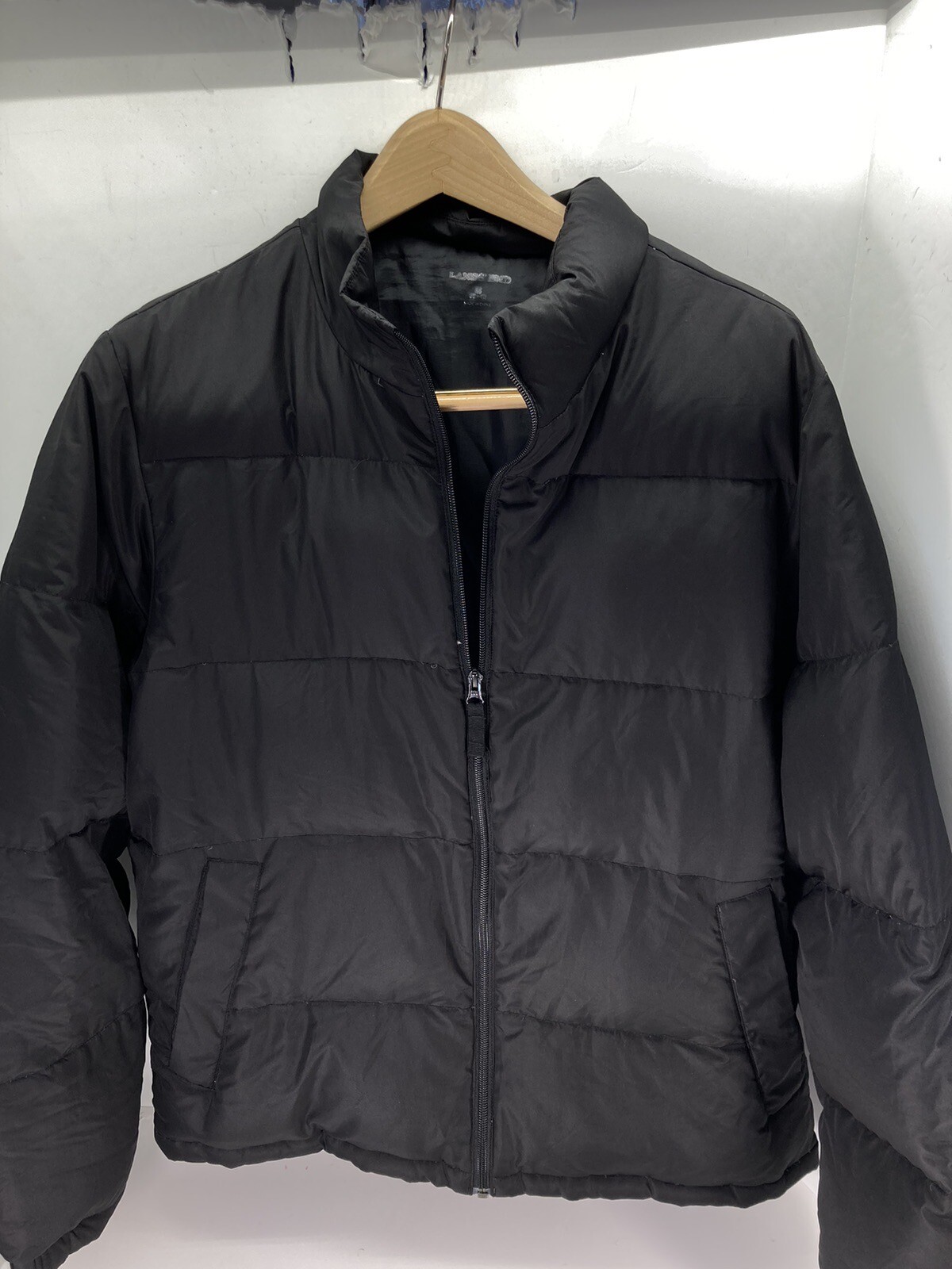 Lands End Down Blend Puffer Jacket Men Size Medium Black Full Zip Long ...