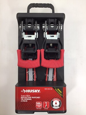 Husky 1 in. x 12 ft. H Strength Reflective Straps Ratchet Tie Down ...