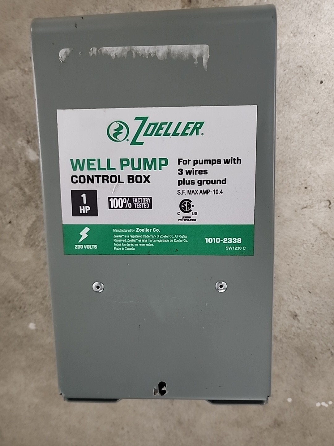 Zoeller Control Box For 3 Wire Well Pumps - 1 HP 230 Volts Model 1010 ...