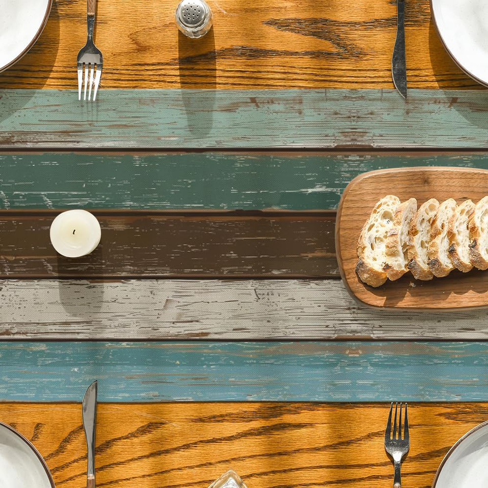 Green Retro Rustic Wood Texture Table Runner, Seasonal Spring Kitchen ...