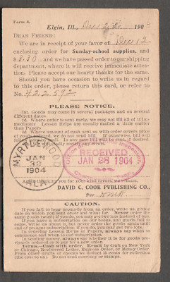 1903 postal card Elgin IL to Myrtlewood AL/ Post Office Inspector ...