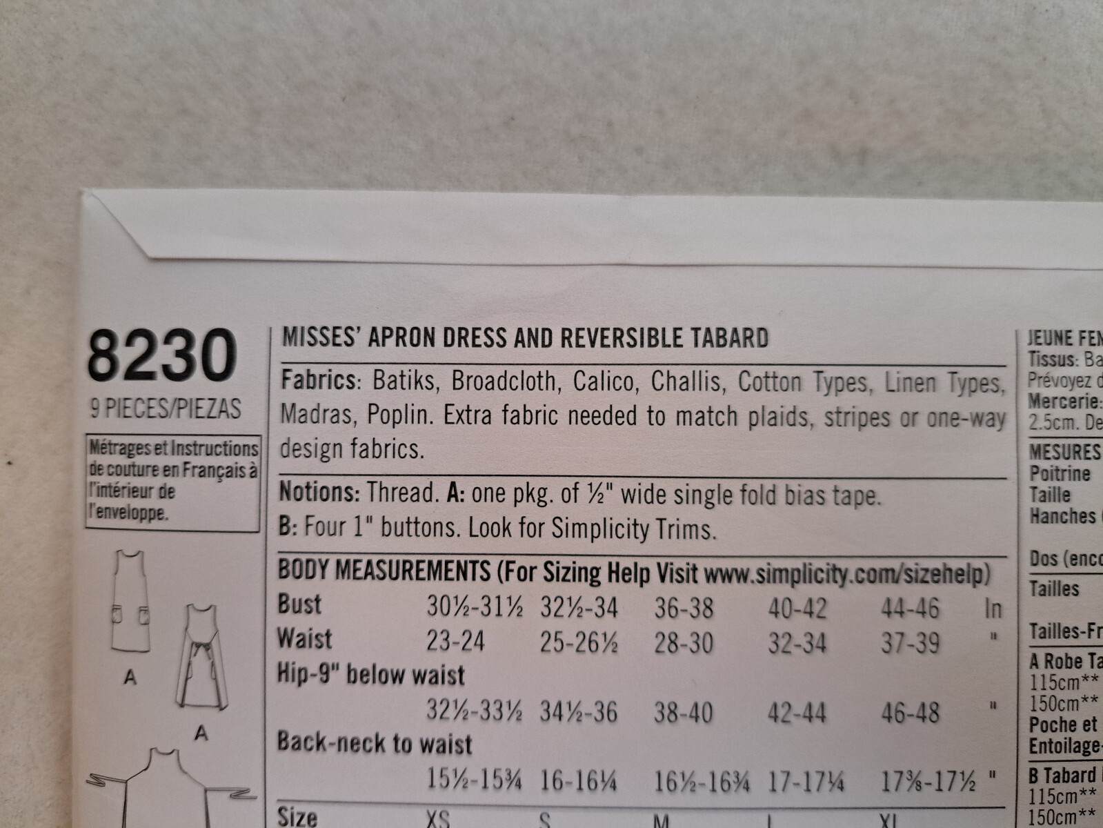 Simplicity 8230 Misses Dottie Angel Apron Dress Tabard Frock Sewing ...
