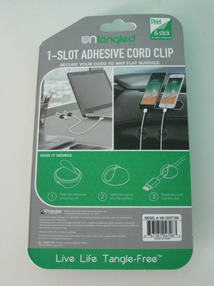 Untangled 1 Slot Adhesive Cord Clip 6 Pack Black Home Office ...