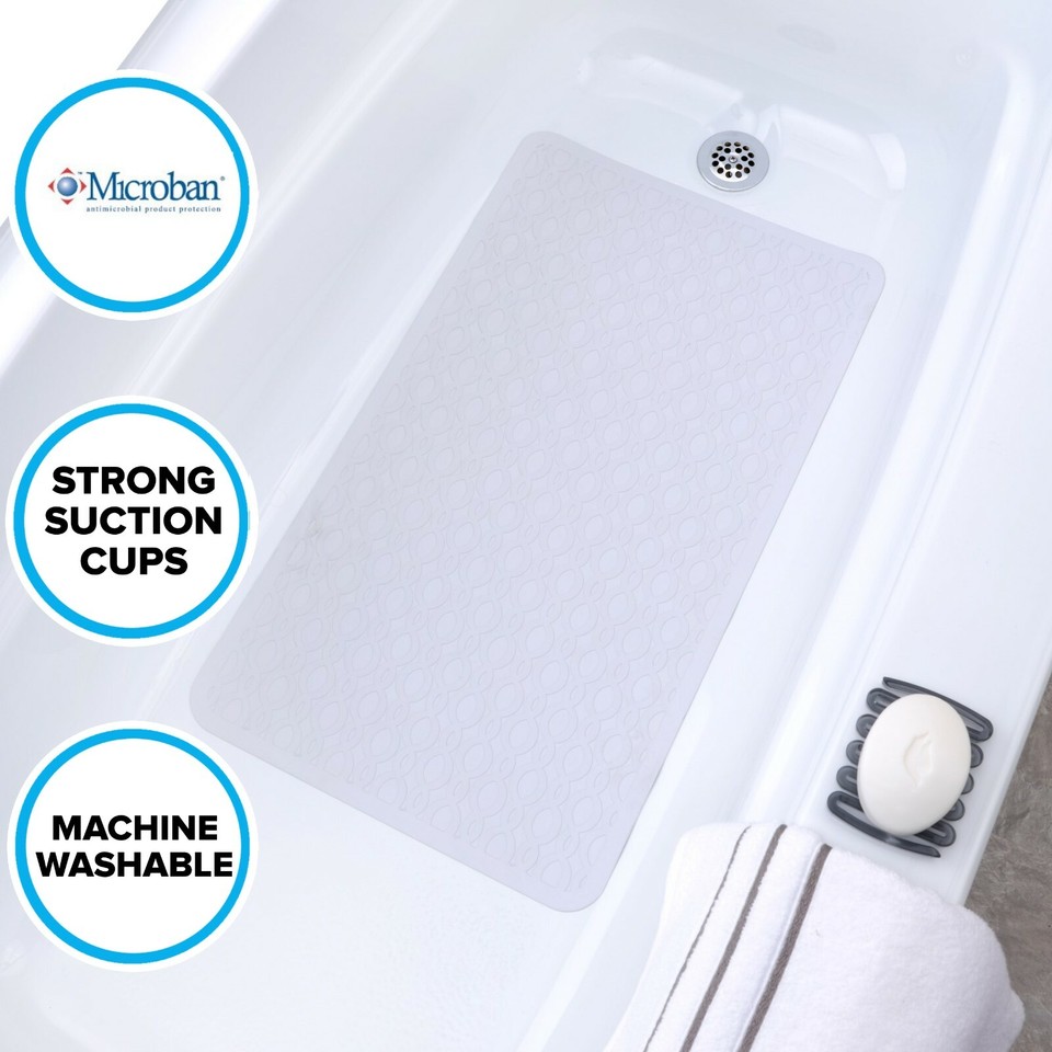 Medium, Large & Extra Long Rubber Bath Safety Mat with Suction Cups for ...