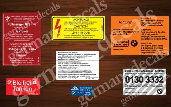 BMW E12, E21, E23, E24, E28, E30 STICKER LABELS ADHESIVES ENGINE BAY ...