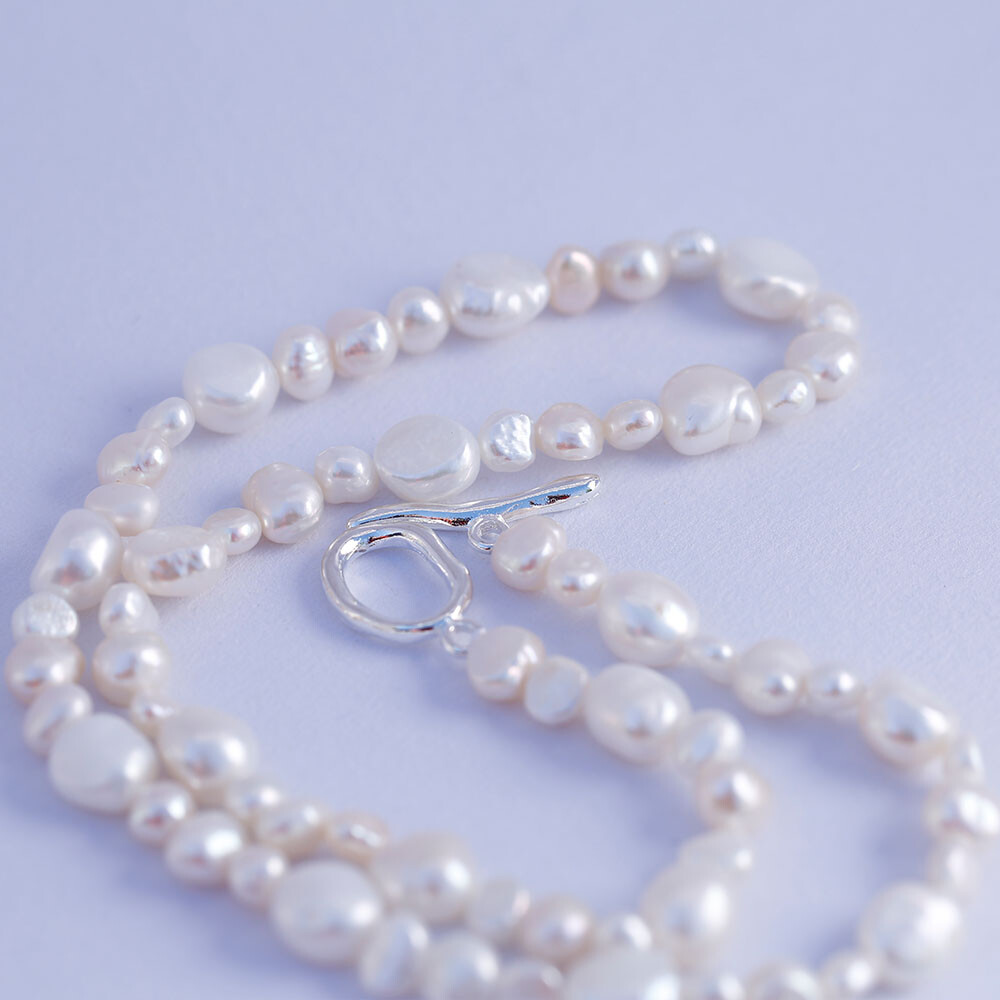 DL94 Nice Freshwater pearl Natural Baroque white mix size necklace AAA+ ...