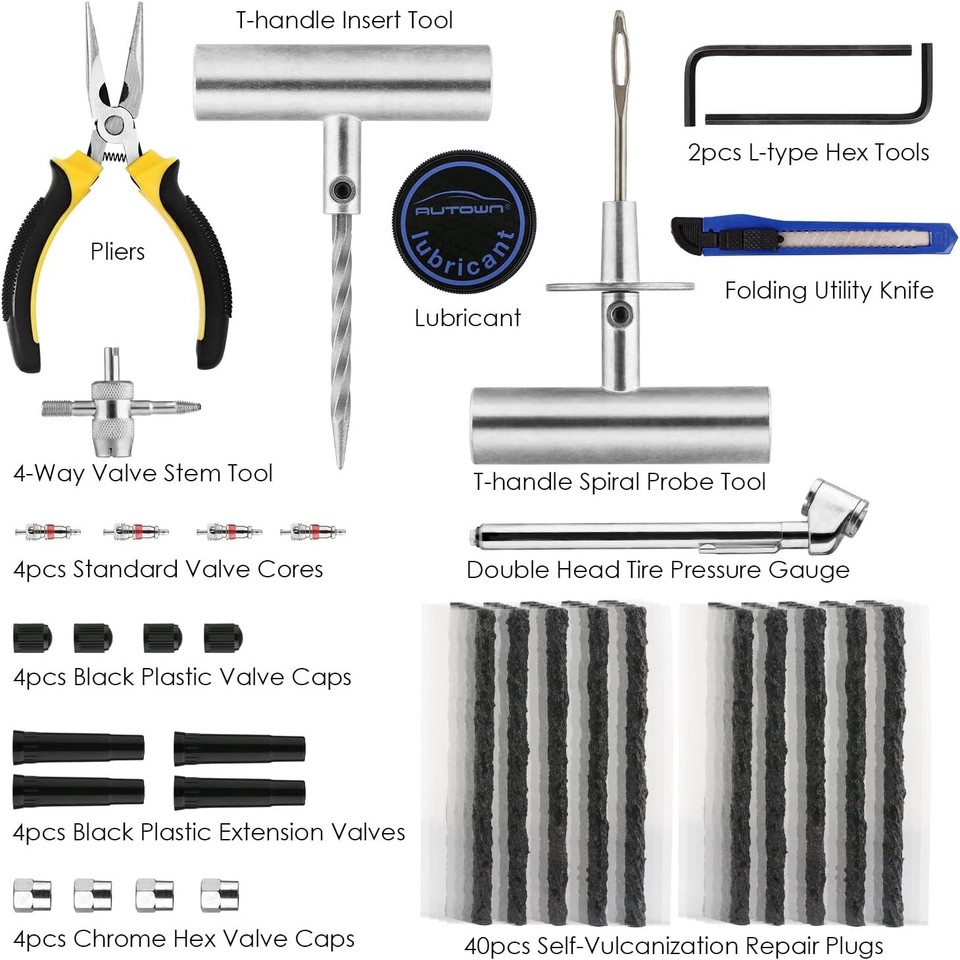 Tire Repair Kit - 68pcs Heavy Duty Tire Plug Kit, Universal Tire Repair ...