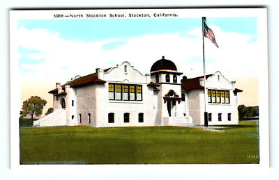 Postcard CA North Stockton School Stockton Street View Flag | eBay