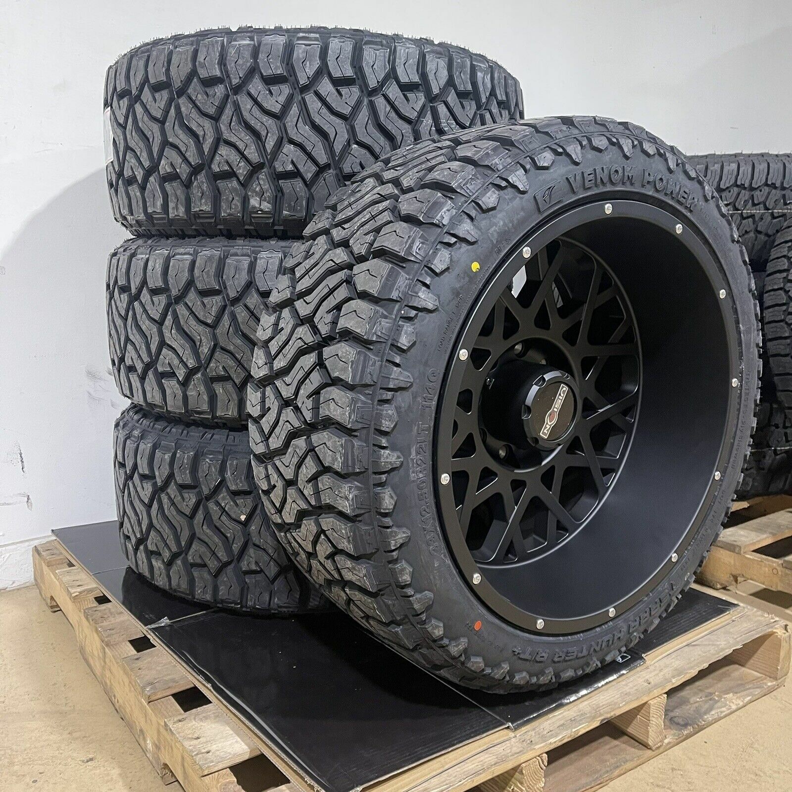 22x12 Vision Rocker Black Wheels 33" AT Tires Package 8x180 GMC Sierra ...