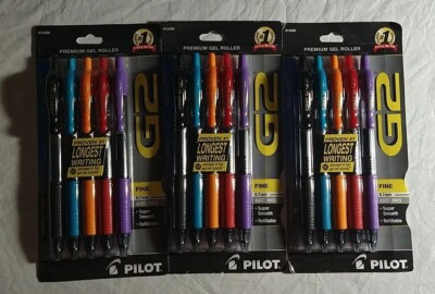 NEW Pilot G2 Fine Assorted Colors Gel Ink Pens, 0.7mm 5 pack, LOT OF 3 ...