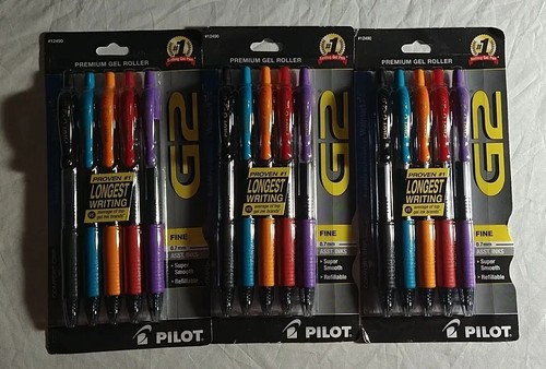 NEW Pilot G2 Fine Assorted Colors Gel Ink Pens, 0.7mm 5 pack, LOT OF 3 ...
