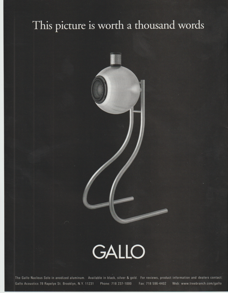 1996 Gallo Acoustics Print Ad 8"x10.75" Gallo Nucleus Solo Brooklyn NY ...
