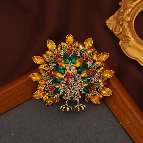 Sparkling Rhinestone Fashion Brooch Turkey Pin Thanksgiving Yellow ...
