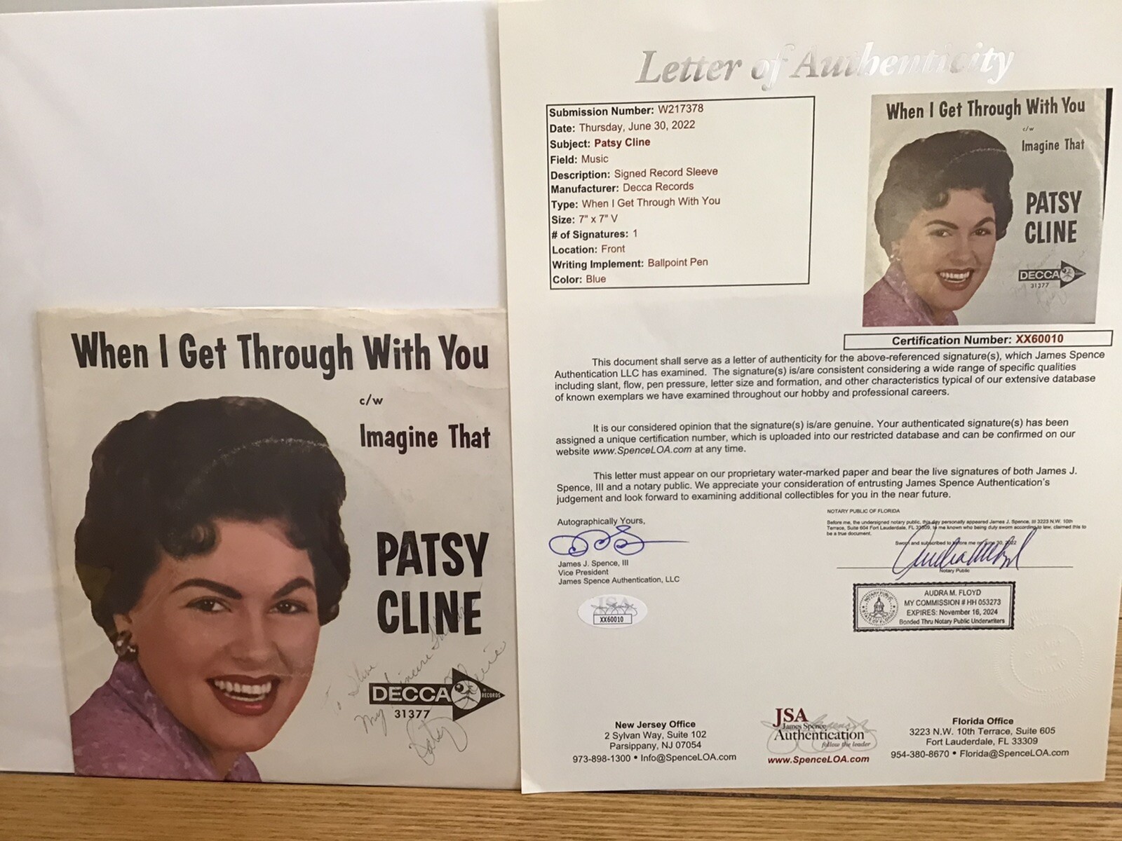 Patsy Cline Signed When I Get Through You 45 Record Sleeve W/Record JSA ...