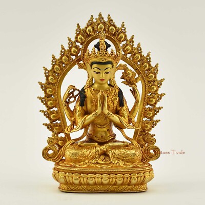 Gold Plated Framed Chenrezig Tibetan Ritual Copper Statue Rupa from ...