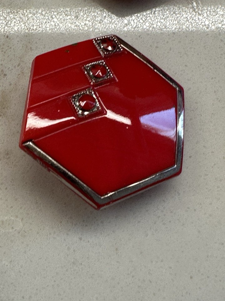 4 Vintage Octagon Shaped Red & Silver Glass Buttons W/3 Inlay Red ...
