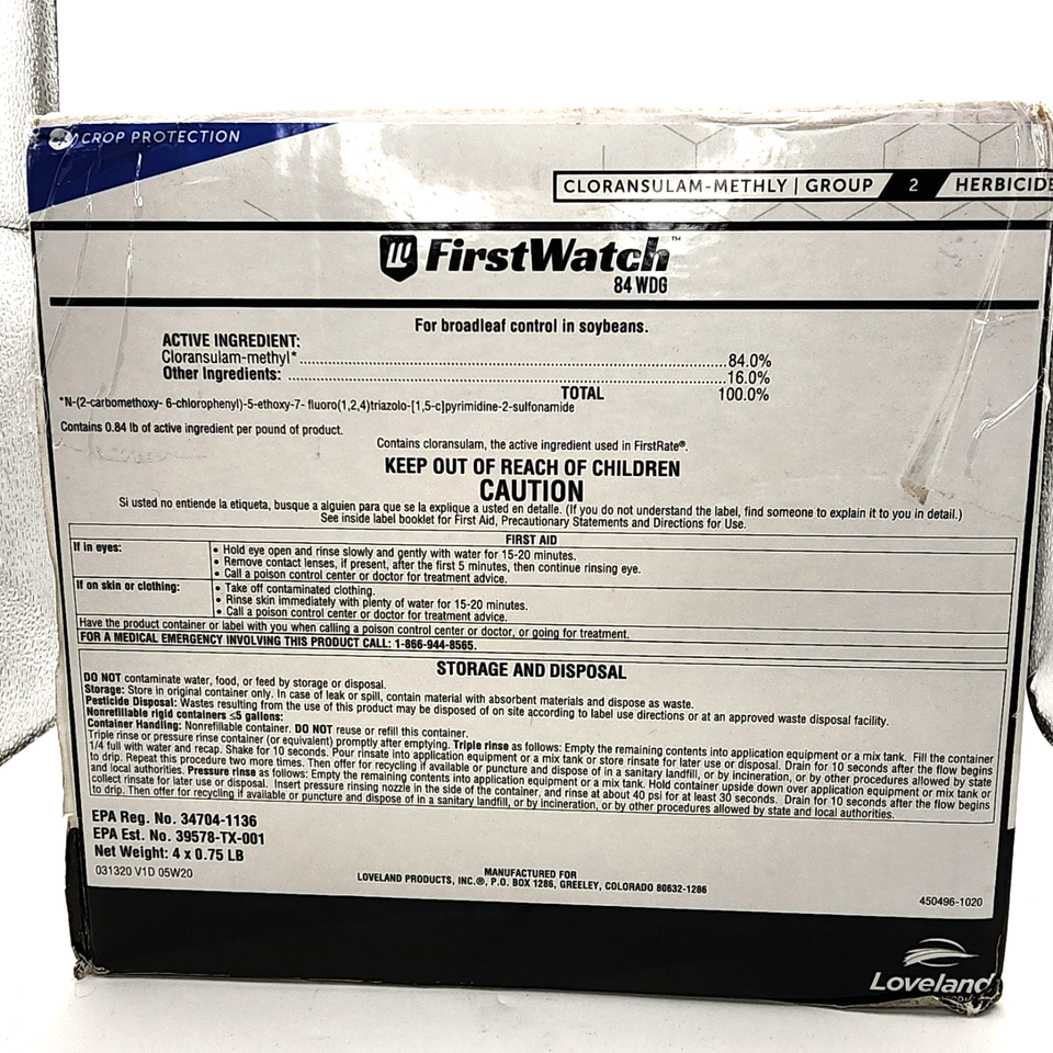 Loveland FIRSTWATCH® 84 WDG 48 oz. Herbacide 4 Boxes .75 LB ea. (3 LBS ...