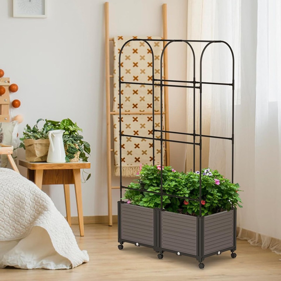 NAIZEA Raised Garden Bed & Tomato Planter Cage Trellis Planter Boxes ...