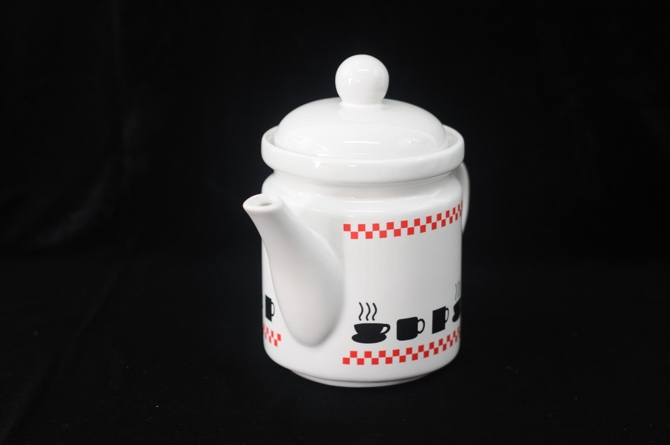 White Porcelain Teapot Red Checkerboard Black Tea Cups Tea Pot Coffee ...