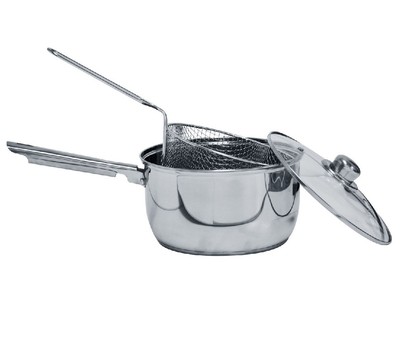 22cm STAINLESS STEEL INDUCTION CHIP PAN DEEP FRY FRYER FRYING WITH ...