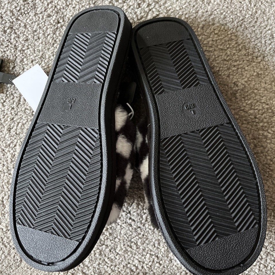 WOMAN’S SLIPPERS SLIDE COMFORT CUSHION BLACK WHITE CHECKER NASCAR RACE ...