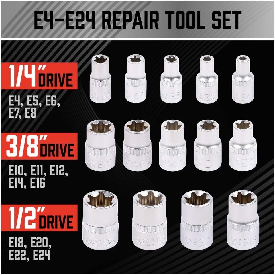 14PC E-TORX Socket Set Female Torx Socket Set Ultimate Torque Star ...