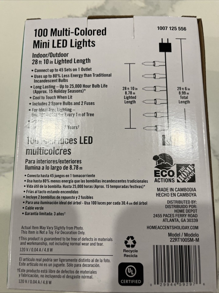 100 LED Multi Colored Mini Lights INDOOR/OUTDOOR Green Wire by HOME ...