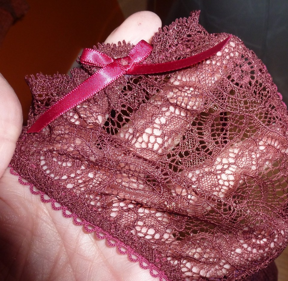 SIZE 8~10 GORGEOUS DEEP AUBERGINE ALLOVER LACE TANGA TIE SIDE BRIEFS ...