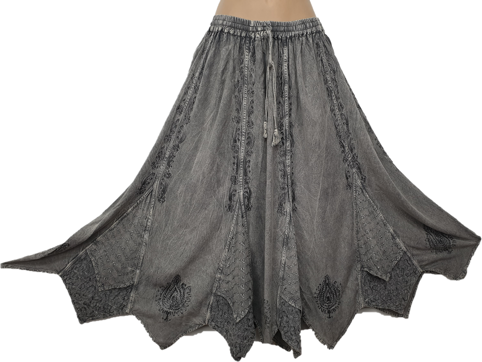Maxi Skirt Medieval Handkerchief Rayon Embroidered One Size 10 12 14 16 ...