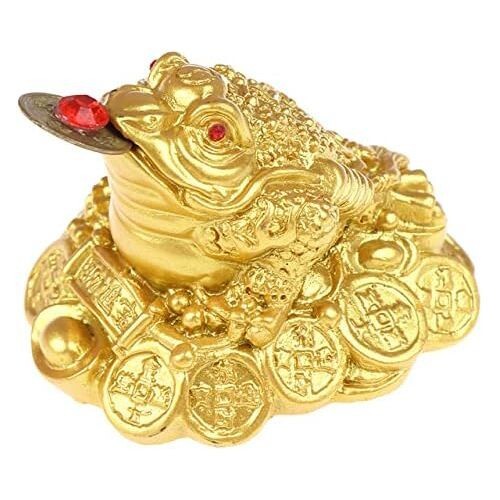 Feng Shui Chinese Fortune Frog Lucky Gold Resin Figurine Money Toad 2 ...