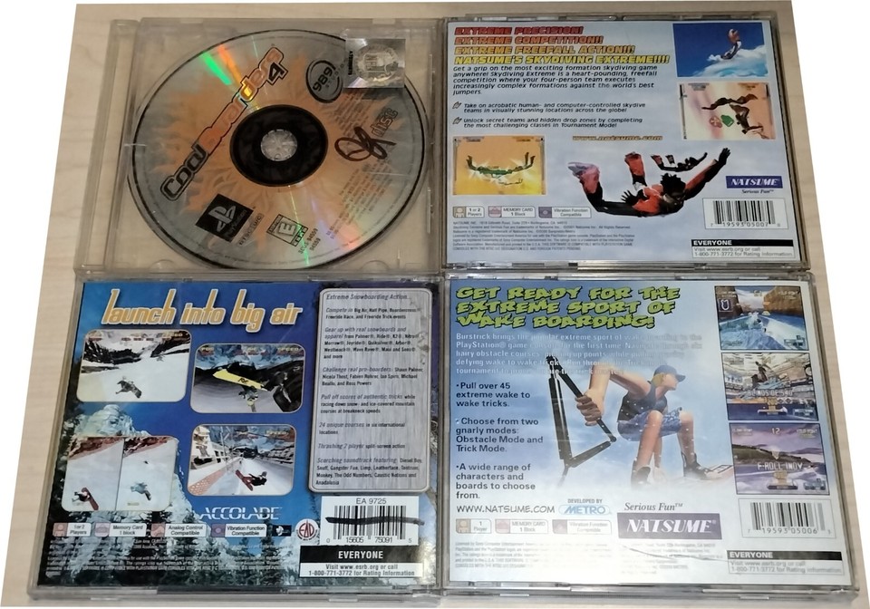 Lot of 4 Sony Playstation 1 games Wake Snow Boarding Racing Sky Diving ...