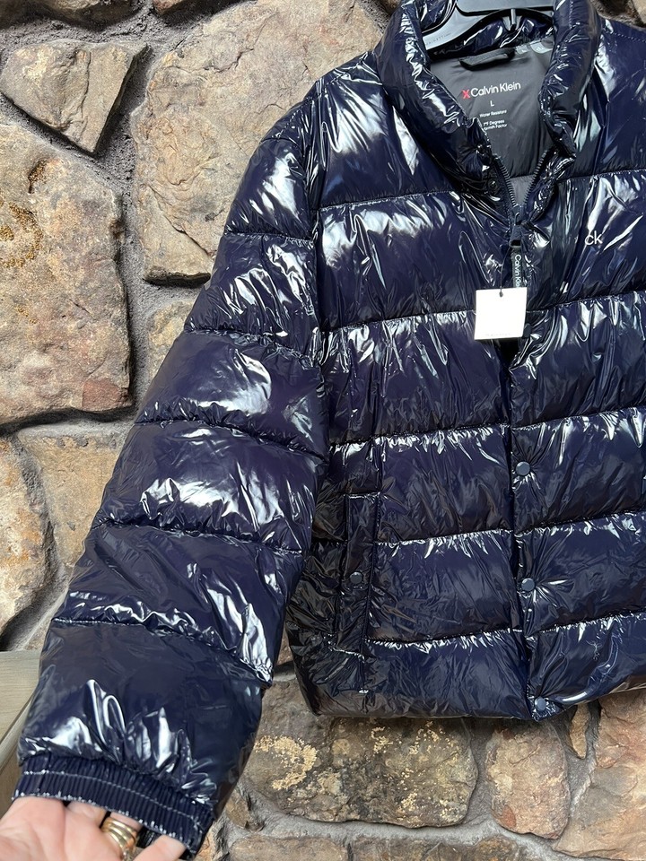 CALVIN KLEIN Shiny Puffer Jacket Insulated Mens Sz L DK Navy NWT$225 CM152963 | eBay