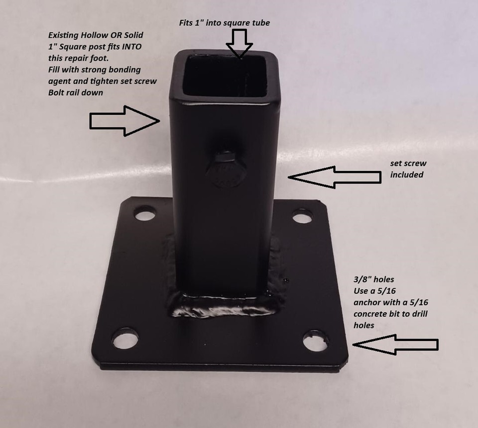 Broken Outdoor Handrail Repair Base 6.5” H- 1" Posts Slip Fit IN NO ...