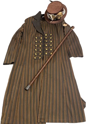 Spirit Halloween Steampunk Trench Coat Size L Goggles Hat And Walking ...