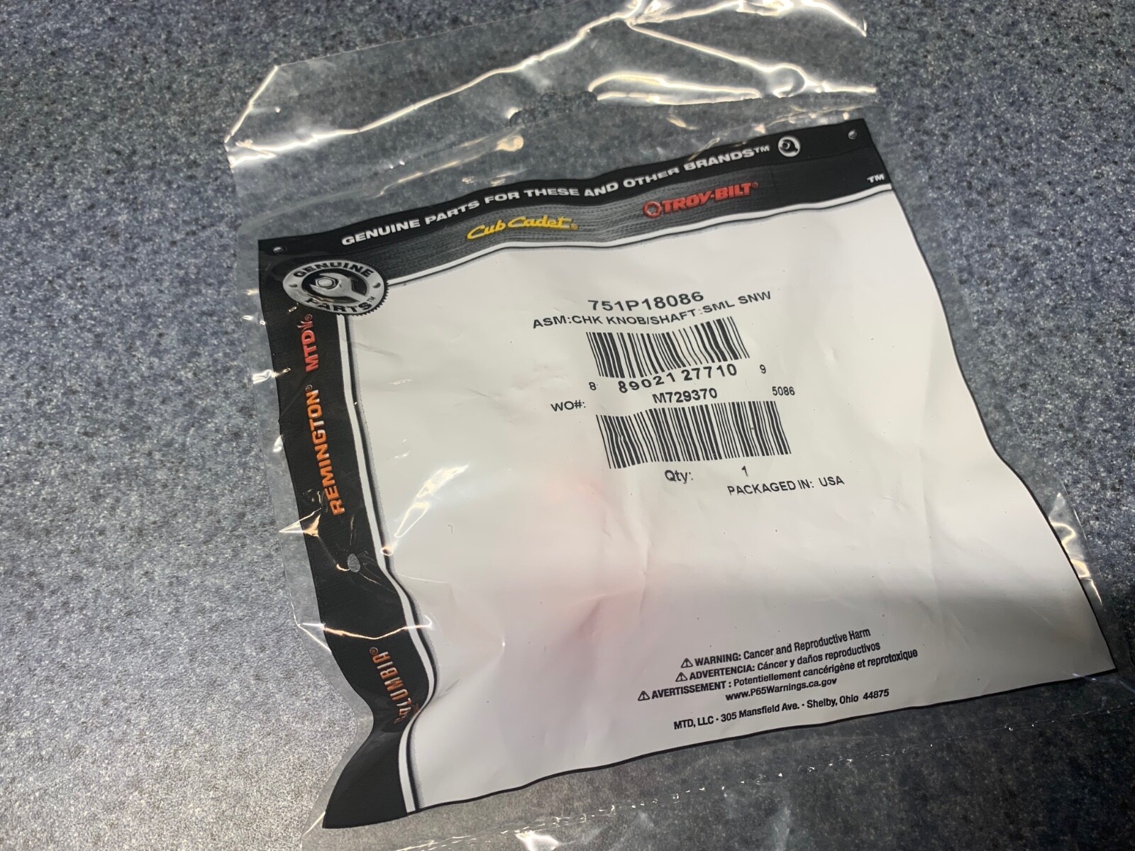 MTD 751P18086 Choke Rod Control Knob Shaft Handle Genuine 751-18086 751 ...